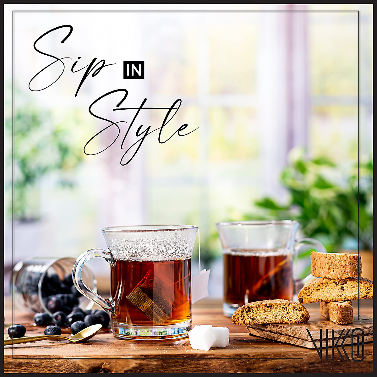 Vikko Glass Coffee Mugs, 10 Ounce Coffee Cup For Tea, Cider, Hot Chocolate and More, Microwave and Dishwasher Safe, Set of 6 Coffee Mugs