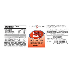 GeriCare One-Daily Multi-Vitamin Tablets Dietary Suplement 100 Count (Pack of 1)