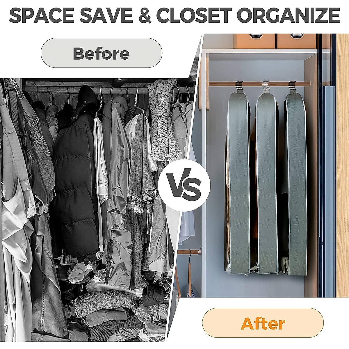 4 pack 40" Clear Garment Bags for Hanging Clothes, Suit Bags for Closet Storage, Clothing Storage, Garment Bags for Travel Covers with 4" Gussets for Coats, Shirts, Jackets, Sweater