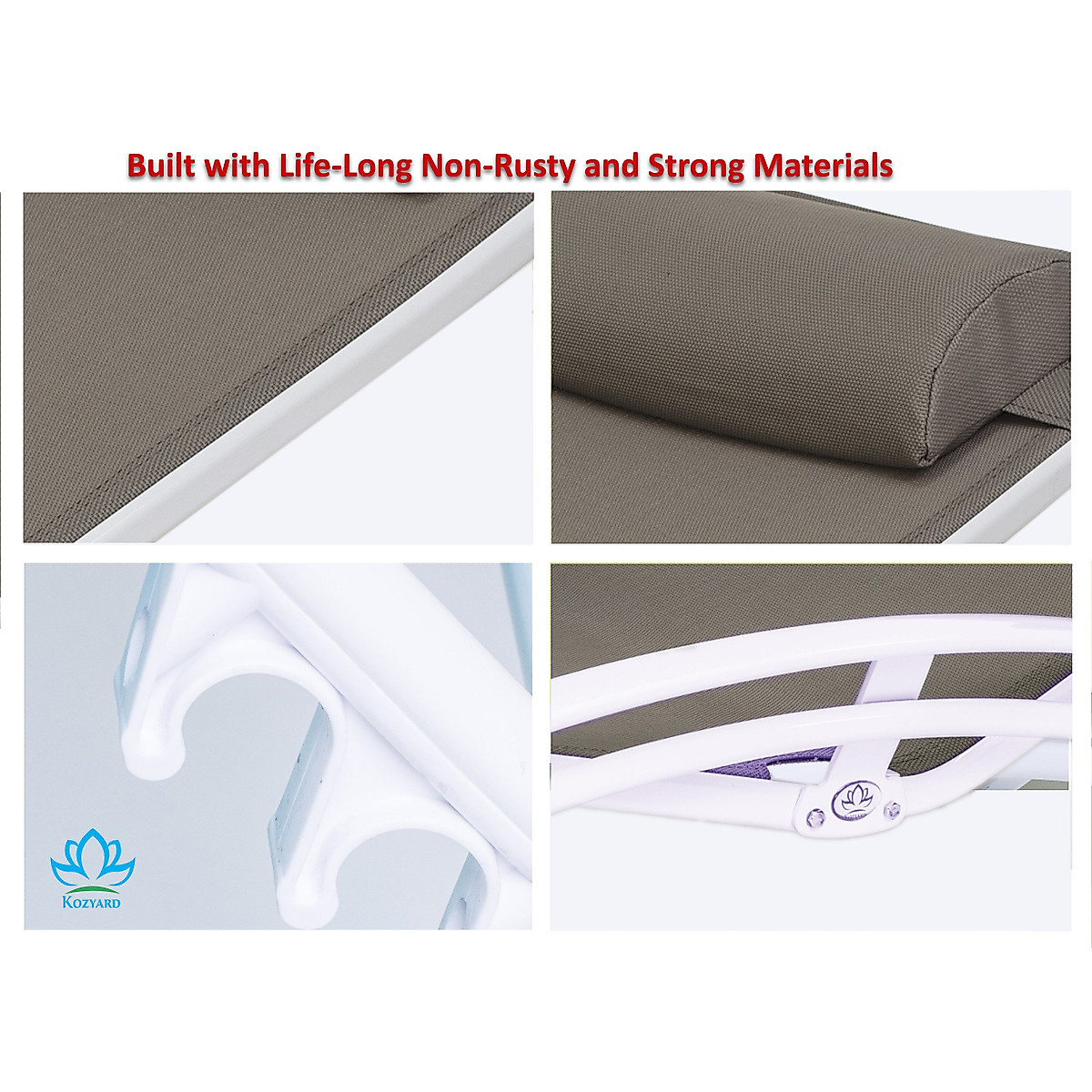 Kozyard KozyLounge Elegant Patio Reclining Adjustable Chaise Lounge Aluminum and Textilene Sunbathing Chair for All Weather with headrest (2 Pack), KD,Very Light, (Taupe)