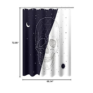 Sugar Skull Shower Curtain, Graveyard Mexico Design on Black White Backdrop Print, Cloth Fabric Bathroom Decor Set with Hooks 66x72Inch(168x183cm)