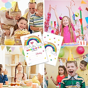 Buildinest Rainbow Birthday Party Invitations with Envelopes (20-Pack), 4"x6" Rainbow Cloud Heart Birthday Invitation Cards, Rainbow of Fun Party Invites-B28