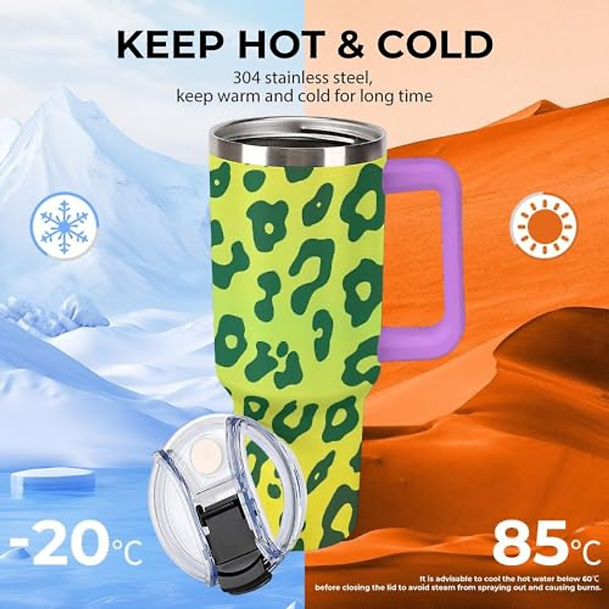 Leopard Pattern Cheetah Insulated Tumbler with Lid And Straw Stainless Steel Travel Coffee Mug 40oz Violet-style