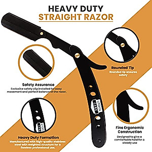 Utopia Care Professional Barber Straight Edge Razor Safety with 100-Pack Lord Blades - 100 Percent Stainless Steel (Black)