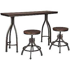 Signature Design by Ashley Odium Urban Counter Height Dining Table Set with 2 Bar Stools, Gray