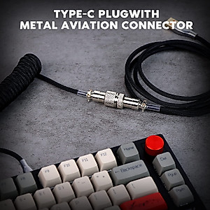 EPOMAKER Mix 1.8m Coiled Keyboard Cable, USB C to USB A TPU Cable for Mechanical Gaming Keyboard, with Detachable Metal Aviator for Custom Keyboard, Black