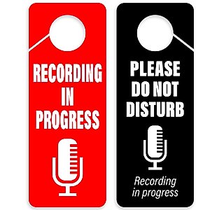 CLEVER SIGNS Recording in Progress - Please Do Not Disturb Sign, Door Knob Hanger 2 Pack, Double Sided, Ideal for Using in Any Room.