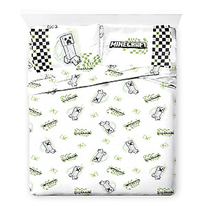 Jay Franco Minecraft Creeper Full Size Comforter Set - 7 Piece Bedding Includes Sheet Set & Pillow Covers - Super Soft Green & Gray Kids Bedding