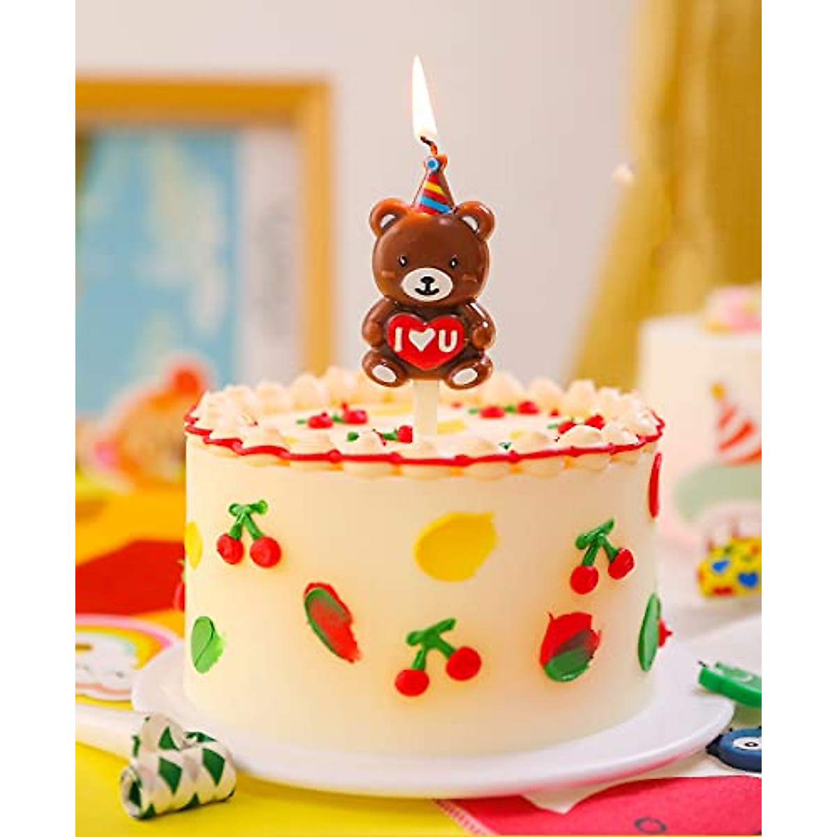 Cartoon Hug Bear Candle Set,Cute Mini Bear and I Love You Funny Baby Kids Children Happy Birthday Candles,Party Supplies,Cake Decoration