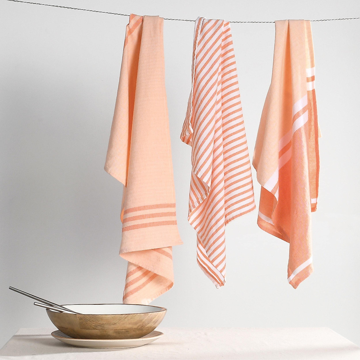 Folkulture Kitchen Towels with Hanging Loop, 100% Cotton Dish Towels or Tea Towels for Décor, Hand Towels or Kitchen Towels, 20 x 28 inches, Set of 3 (Autumn Sunset)