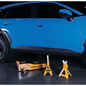 Performance Tool W41022 Ratchet Style Jack Stand Set for Lifting Vehicles During Maintenance, Yellow, 3-Ton