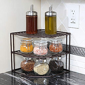 Smart Design 3-Tier Corner Shelf Storage – Bronze – Heavy Duty Steel Pantry Organizer with Rust-Resistant Finish and No-Scratch Bottom for Easy Home Organization and Storage
