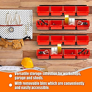 16 Pcs Plastic Wall Mounted Storage Bins (6.3inch x 3.2inch x 4inch) Hanging Stackable Storage with 4 Pieces Horizontal Shelf Trays Screw Organizers and Storage Bins Tool Organizers for Men Tools Gift