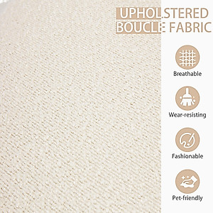 SWHSE 32.5" Rattan Chairs Set of 6, Upholstered Boucle Mid-Century Modern Dining Chairs Set of 6 with 3-layer Thickened Cushion and Galvanize Tube Frame for Dining Room, Kitchen, Living Room(White)