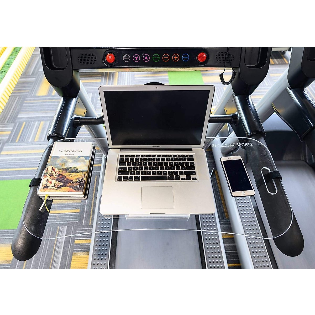 Stylezone Treadmill Laptop Computer Desk Setup Acrylic Laptop Computer iPad MacBook Book Holder and Stand on Treadmill Workstation with Protective Stop Block Curvy