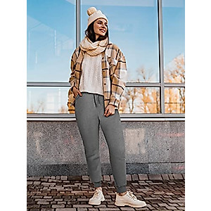 URATOT 2 Pack Women's Sherpa Lined Sweatpants with Pockets Winter Warm Jogger Sweatpants Athletic Fleece Lined Pants Black, Dark Grey