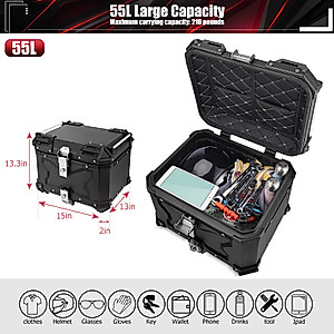 FANCYTIMES 55L Motorcycle Top Case,Aluminum Motorcycle Trunk Waterproof Tour Tail Box with Security Lock for Store Helmet Large Luggage