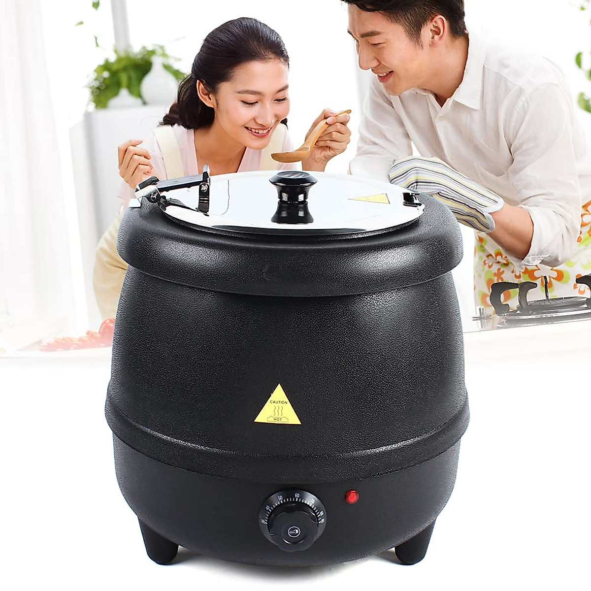 Commercial 10 Liter Black Electric Soup Kettle,Home Warmer Restaurant Stock Pot,Electric Soup Kettle with Detachable Lid 13.78 * 14.17in