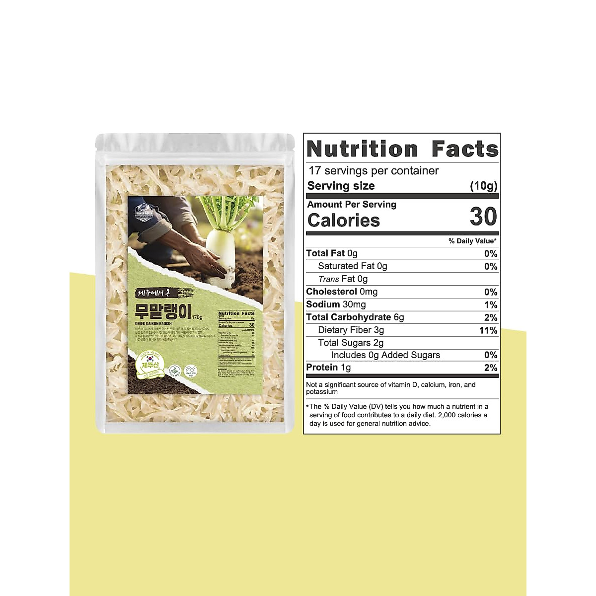 Korean Premium Dried & Sliced Daikon Radish 6 Ounce from Jeju Island, Korea 170 gram for Kimchi and Tea