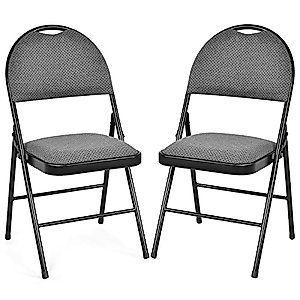 Giantex 2-Pcs Folding Chairs Set - Backrest Chair W/Handle Hole, Upholstered Seat, Fabric Cover, Non-Slip Feet Pads, Commercial Guest Chairs, Foldable Waiting Room Chair (Gray, 1 Count (Pack of 2))