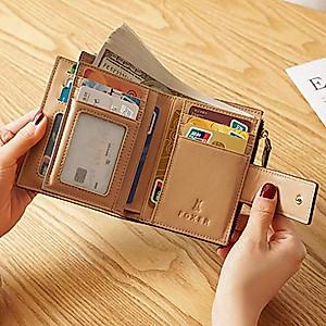 EUNI Faux Leather Wallets for Women Small Wallets, Ladies Cute Zipper Purses Credit Card Holders, PVC Signature Leather Monogram Wallets (Brown)