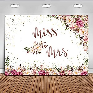Mocsicka Miss to Mrs Wedding Backdrop Rose Gold Floral Bridal Shower Background Bride to Be Engagement Party Cake Table Decoration Banner Photo Booth Props (7x5ft)