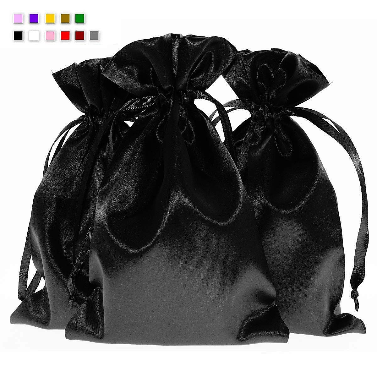Knitial 50 Pack 6" x 9" Inch Satin Black Gift Bags, Jewelry Bags, Wedding Favor Drawstring Bags Baby Shower Christmas Gift Bags