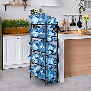 smusei 5 Gallon Water Bottle Holder Water Jug Holder 5 Tier Water Jug Rack for 10 Bottles Heavy Duty 5 Gallon Water Jug Stand Organizer Shelf for Home Kitchen Office, Space Save, Black