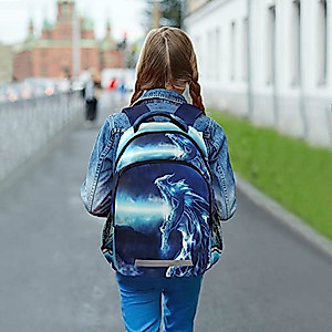 Angry Dragon School Backpacks with Chest Strap for Teens Boys Girls,Lightweight Student Bookbags 17 Inch, Blue Casual Daypack Schoolbags