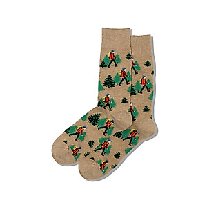 Hot Sox Men's Fun Fishing and Outdoors Crew Socks-1 Pair Pack-Cool & Funny Gifts, Hiker (Hemp), Shoe Size: 6-12