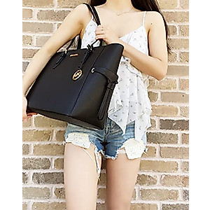 Michael Kors Gilly Large Jet Set Drawstring Top Zip Tote Black Saffiano Leather