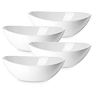 DOWAN 9" Porcelain Serving Bowls, Large Serving Dishes for Fathers Day, 36 Oz for Salad, Side Dishes, Pasta, Oval Shape, Microwave & Dishwasher Safe, Good Size for Dinner Parties, Set of 4, White