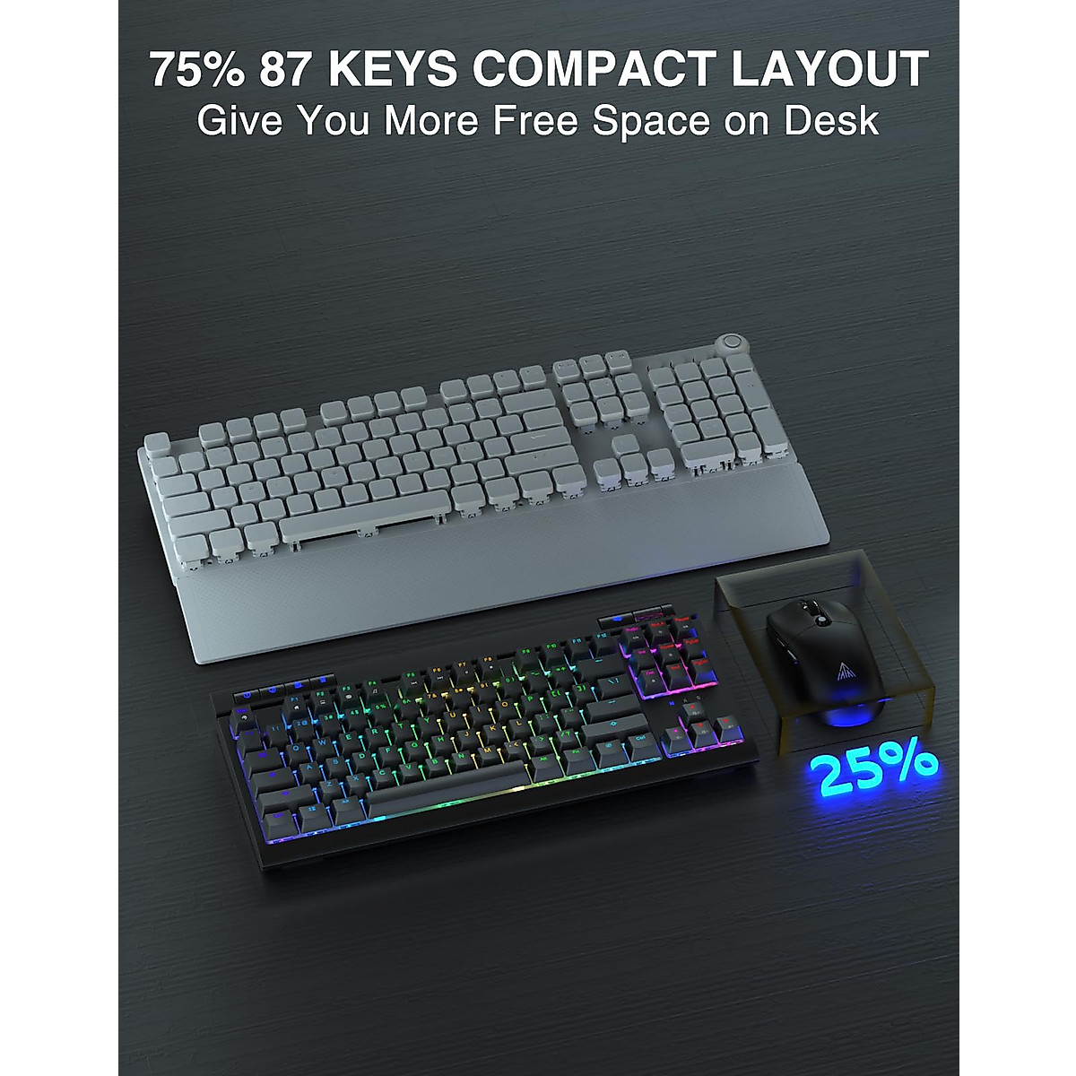 GOYIGO Mechanical Keyboard Clicky Blue Switches,75% TKL RGB Backlit Gaming Keyboard,Full Keys Anti-ghosting Programmable,USB-C Wired Computer Keyboards for PC/Mac,Black