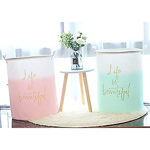 PFONB 19.7" X-Large Collapsible Laundry Basket,Waterproof Sturdy Lightweight Canvas Round Clothes Hamper for Baby Gift Basket.(Life Green)