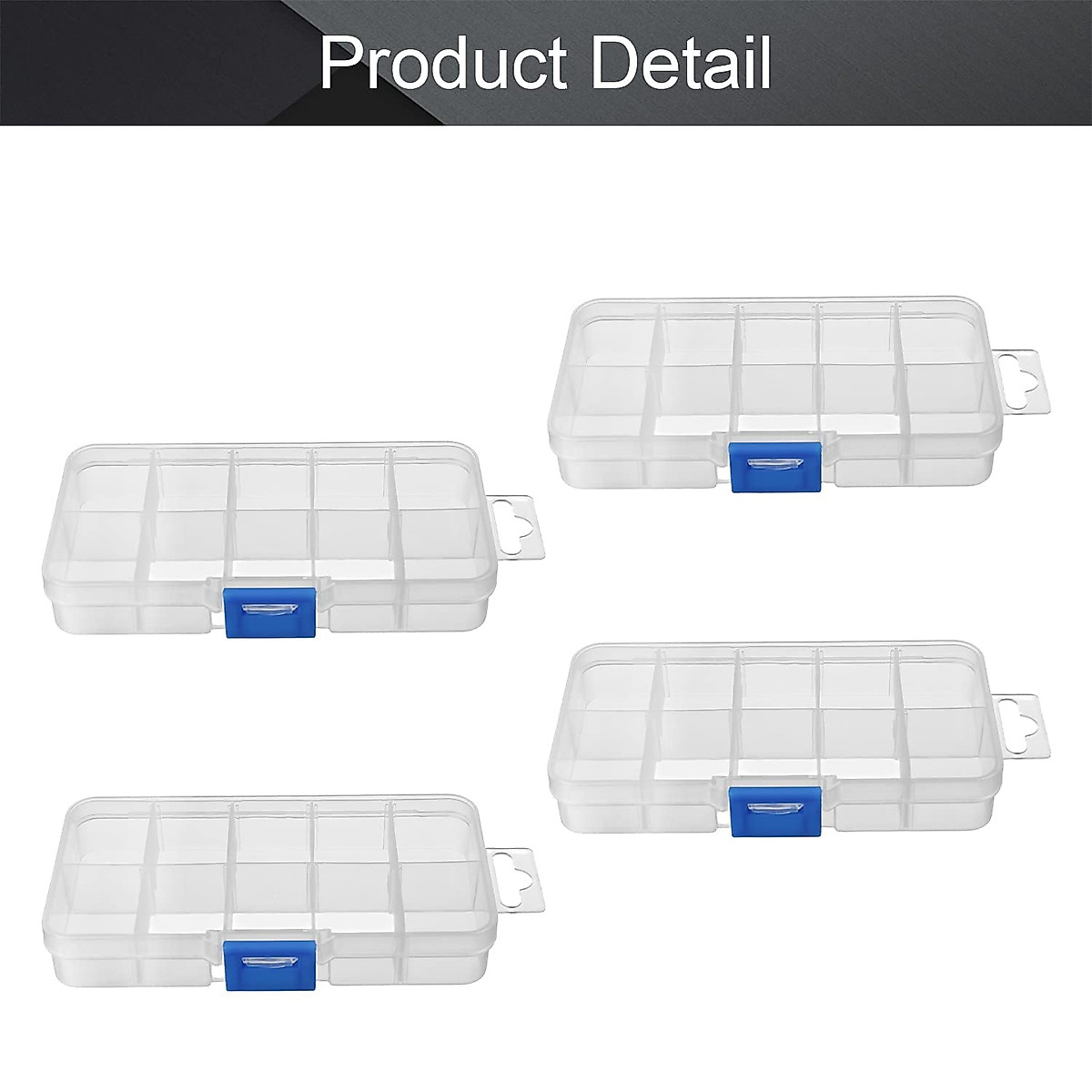 Jutagoss Plastic String Organizer Box With Dividers, 5.12x2.76x0.87 inch,10 Mpartment Craft Storage Containers, 4PCS Bead Tackle Bolt Screw Small Parts Rock Collection Box.