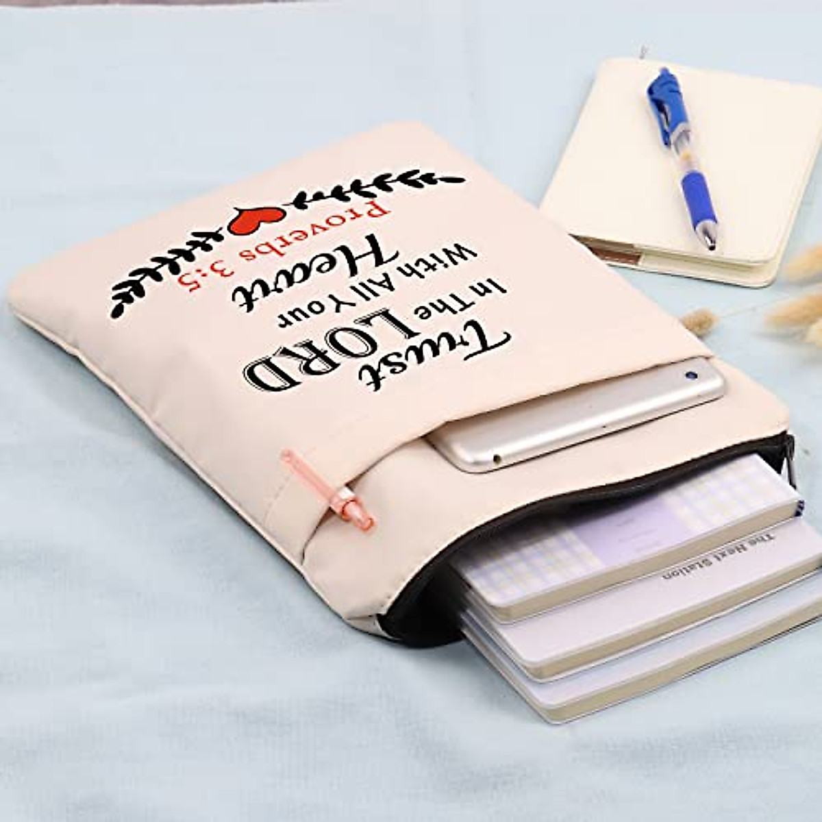 HOLLP Bible Verse Gift Religious Faith Book Cover Trust in The Lord with All Your Heart Proverbs 3:5 Waterproof Zipper Pouch Christmas Birthday Book Sleeve (Proverbs 3:5)