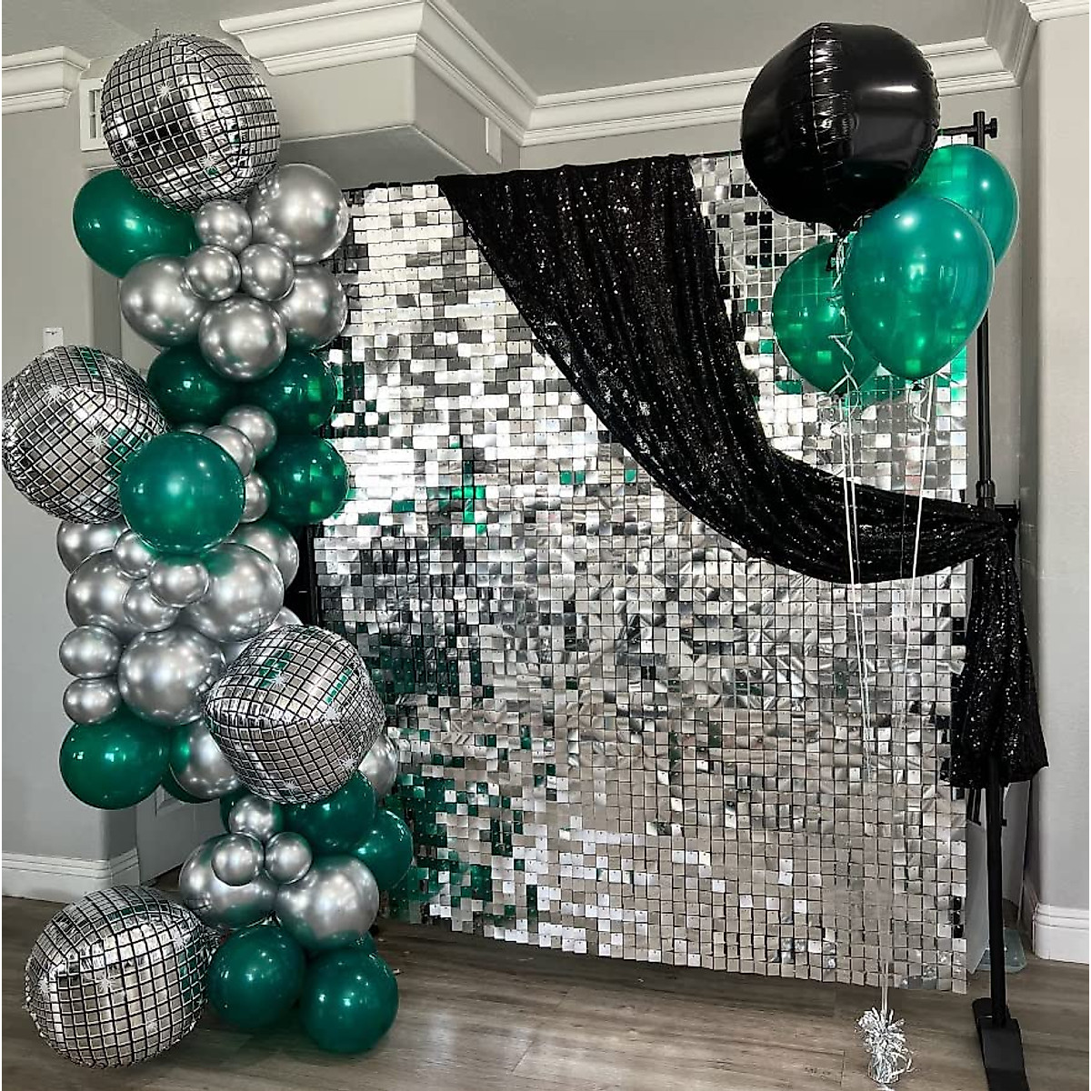 Silver Shimmer Wall Backdrop - 24 pcs Decorations Panel | Wedding, Birthday, Anniversary, Engagement & Bridal Shower Party Decor | Glitter Bling Sequins Photo Backdrops Sheets (Silver)