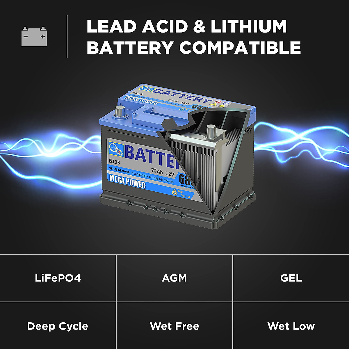 Simarine Pico Blue Battery Monitor System Set, Multi-Voltage, Lead Acid & Lithium Battery Compatible, Tank Monitoring, Shunt 500 A (Bezel, Silver S)