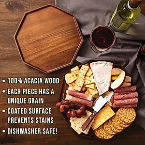 Acacia Wood Serving Trays - Set of 2 (12-Inch and 10-Inch Plates) Wooden Home Decor Platters for Fruit, Vegetables, Appetizer Serving Tray, Food, Cheese Board, Small Charcuterie, Party Entertaining