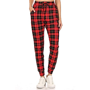 Leggings Depot JGA-S650-XL Holiday Plaid Print Jogger Track Pants w/Pockets, X-Large