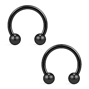 Ruifan 4PRS 316L Surgical Steel Screw On Ball's/Spike's Curved Fake Nose Septum Horseshoe Eyebrow Tragus Lip Ear Ring CBR 16G 8mm Black
