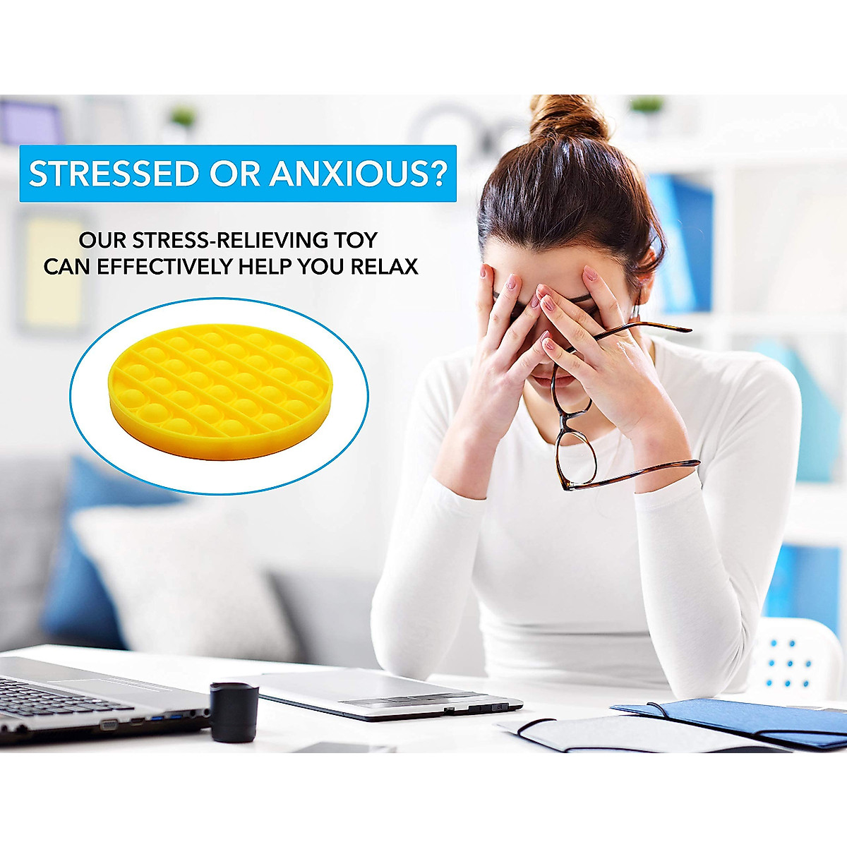 RadBizz Push Pop Bubble Fidget Sensory Toy - for Autism, Stress, Anxiety - Kids and Adults (Yellow)