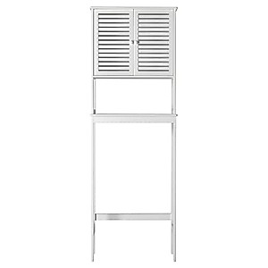 ADUZA Bamboo Over The Toilet Bathroom Storage Cabinet with 2 Doors, Freestanding Toilet Rack with Adjustable Shelves Space-Saving 67 Inches Height White