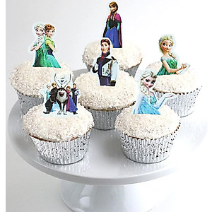 24pcs Froze Princess Cupcake toppers Froze Birthday Party Supplies Cake Decorations, Ice Princess Theme Birthday Party Topper for Children