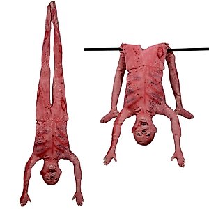 AOFOX Halloween Corpse Props Bloody Dead Body, 4.6ft Latex Skinned Full Hanging Body Fake Corpse Torso Halloween Body Parts Props for Haunted House Zombie Halloween Party Decoration