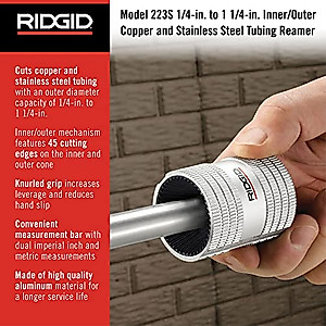 RIDGID 31622 Model 150 Constant Swing Tubing Cutter, 1/8-inch to 1-1/8-inch Tube Cutter & 29983 Model 223S 1/4" to 1-1/4" Inner/Outer Copper and Stainless Steel Tubing and Pipe Reamer
