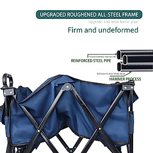 Wagon Cart with Wheels Foldable,Utility Garden Cart with Heavy-Duty Steel Frame,Portable Outdoor Utility Beach Wagon,Collapsible Wagon,Dark Blue Trolley Cart Carry up to 225 Pounds