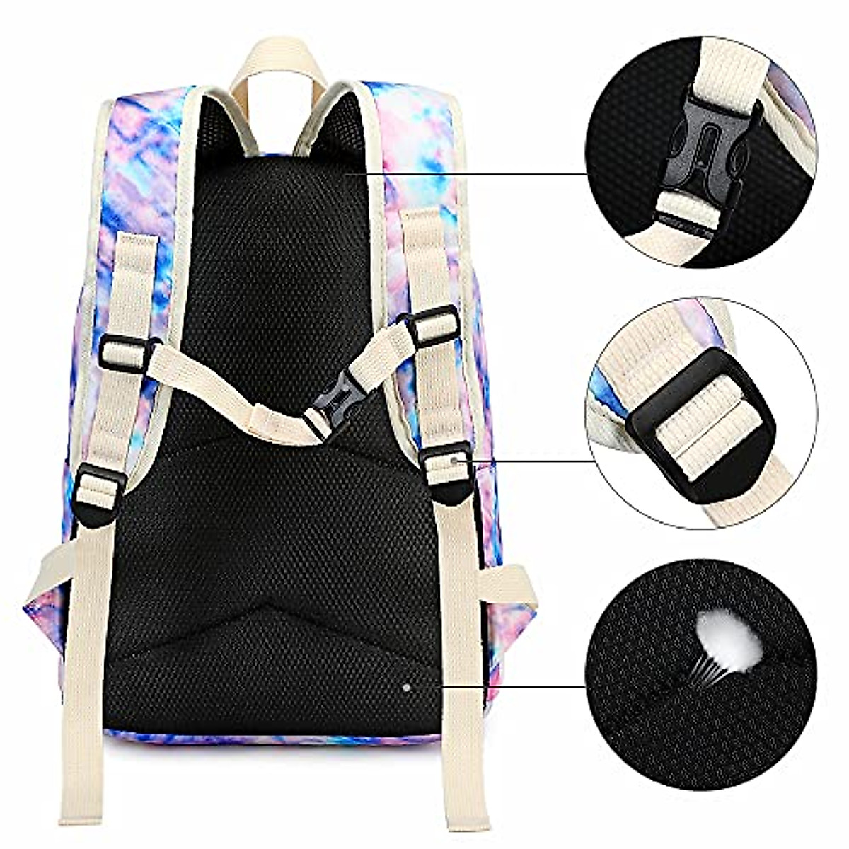 CAMTOP Backpack for Girls Kids School Backpack with Lunch Box Preschool Kindergarten BookBag Set (Tie-Dye blue purple)