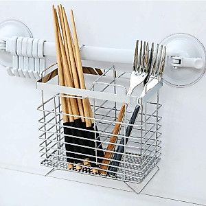 DOITOOL Dish Rack Cutlery Drainer Wall Mounted Stainless Steel kitchen Utensil holder Kitchen Utensil Storage Organizer Caddy for Chopsticks Forks Spoons Tableware Dish Drainer Rack Sponge Holder
