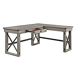 Knocbel Industrial L-Shaped Writing Desk with Storage Drawer and Lift Top, Home Office Workstation Corner Table Computer Desk, 67" L x 55" W x 30" H (Rustic Oak)